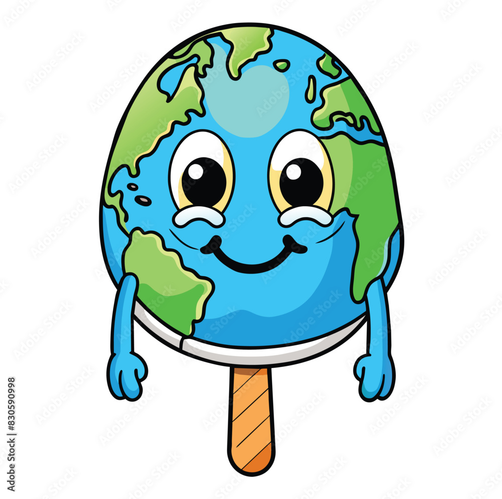 Vetor de Earth Ice Cream Melting Global Warming Effect Earth Cute Earth ...