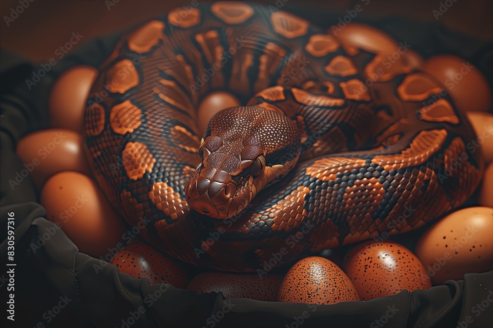 the snake hatches eggs. Snake's nest. Reproduction of snakes in nature ...