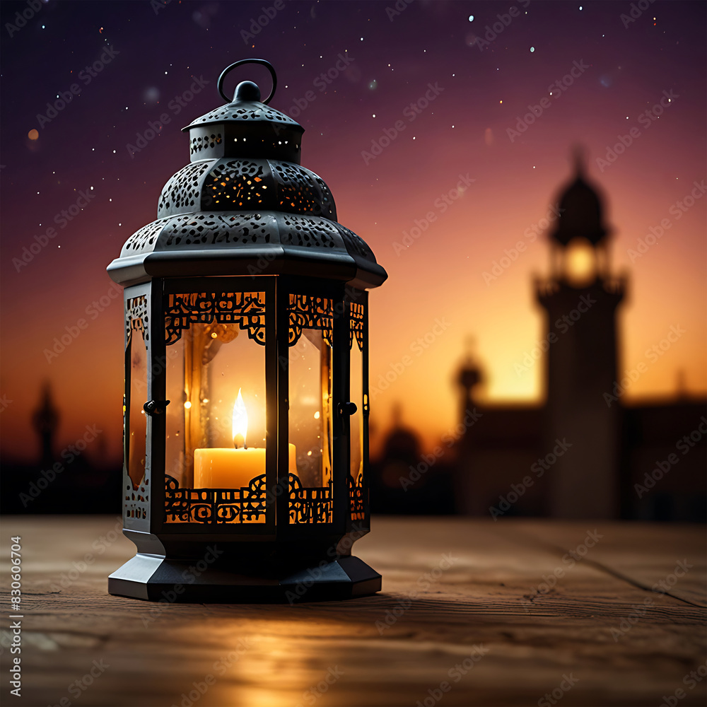 Islamic eid ul adha gold and white background lamp lighting horizontal ...