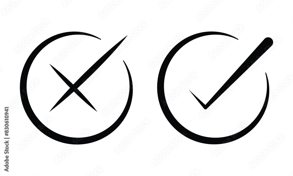 Green check mark, red cross mark icon set. Isolated tick symbols ...