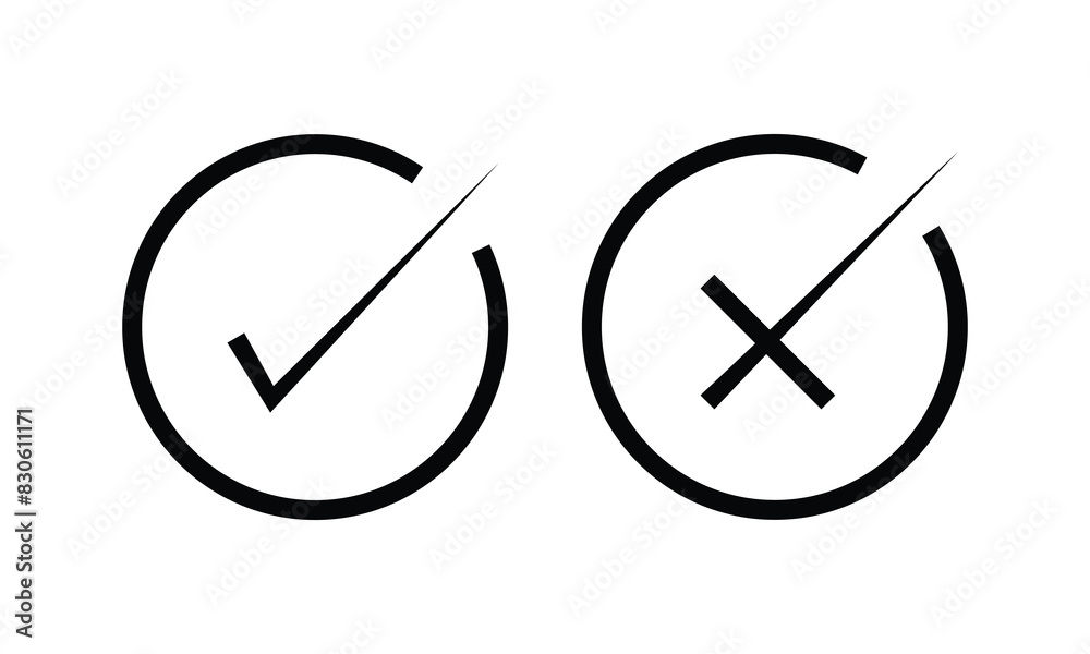 Green check mark, red cross mark icon set. Isolated tick symbols ...