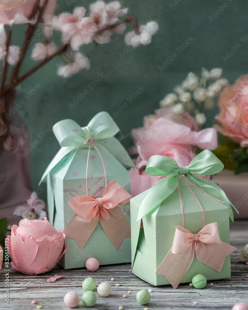 Pastel Gift Boxes with Ribbons and Sweets, spring and summer wedding ...