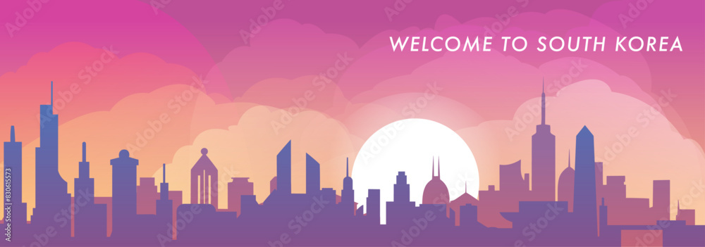 Welcome to South Korea skyline with cities panorama, gradient vector ...