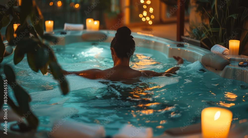 Hydrotherapy Haven: Photograph a person soaking in a luxurious hot tub ...