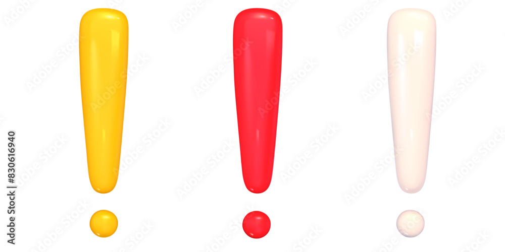 3d White Red Yellow Exclamation Mark Set Isolated Alert Or Error Sign 3d Vector Render