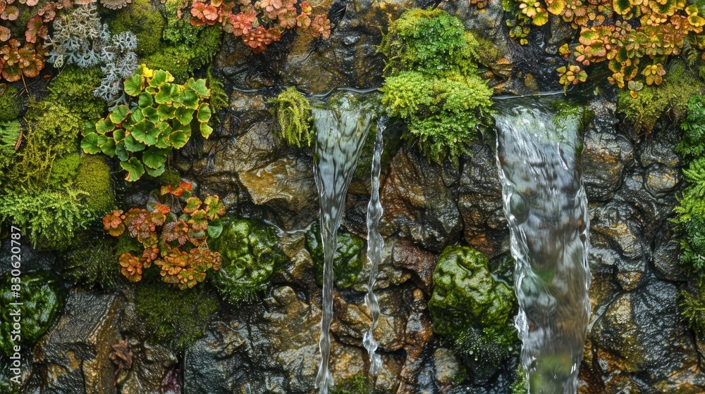 Trickling Water on a Wall Covered with Moss Varied Textures in a Spring ...