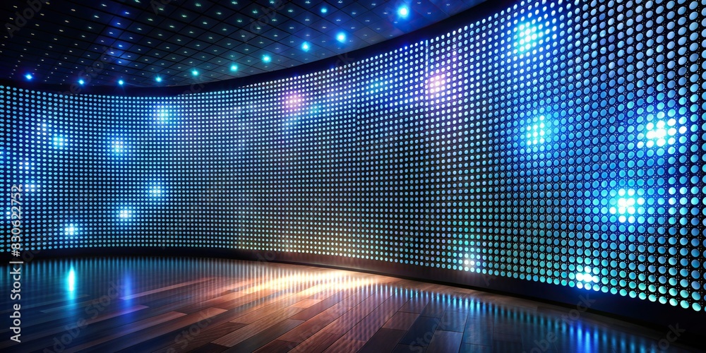Curved cinema glittering diode pixel technology modern backdrop with ...