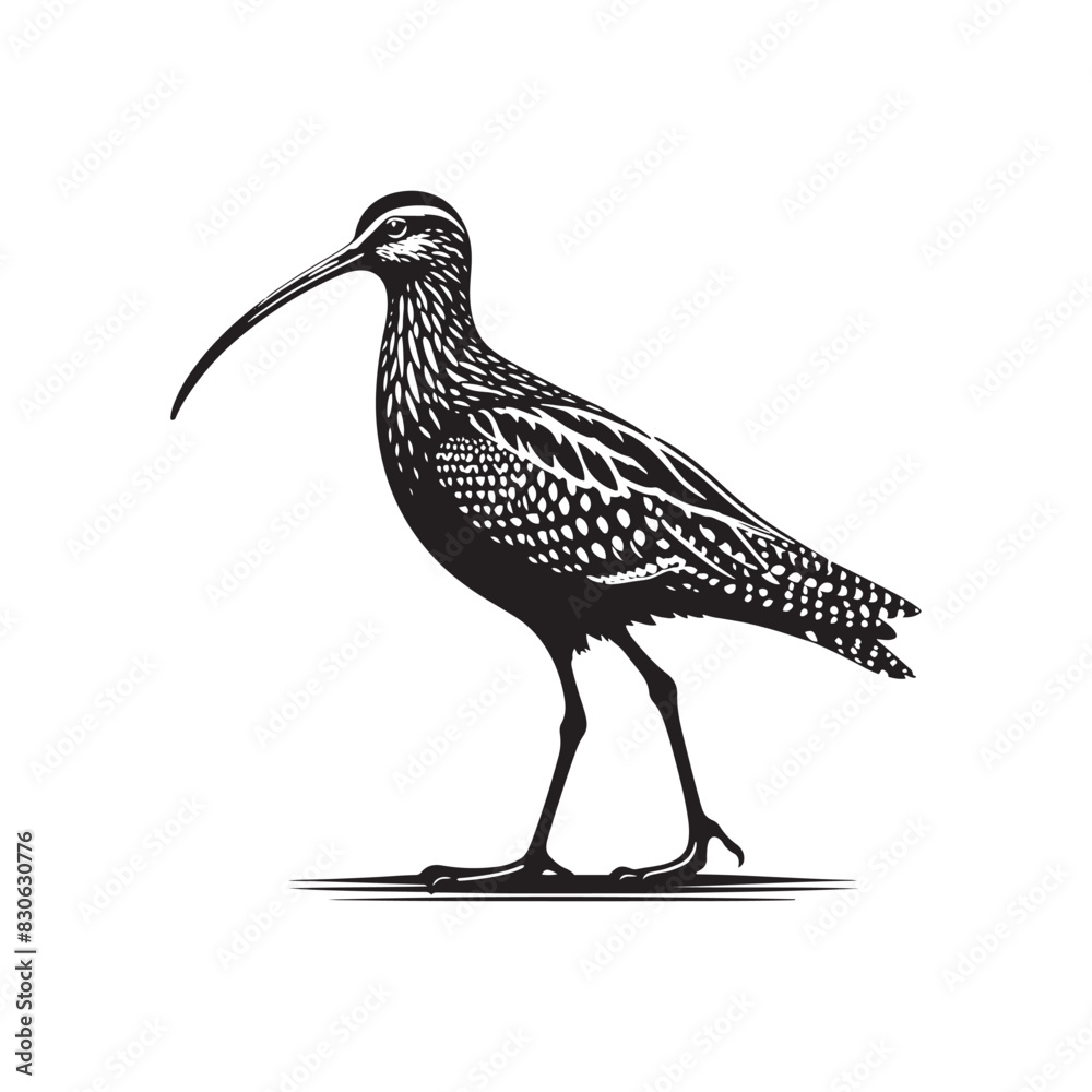Black Vector Silhouette of a Curlew, Dancing Along the Shoreline in ...