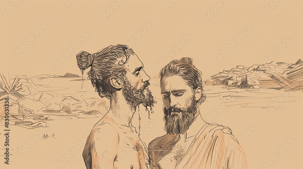 St. John the Baptist Baptizing Jesus, Jordan River Scene, Rugged ...