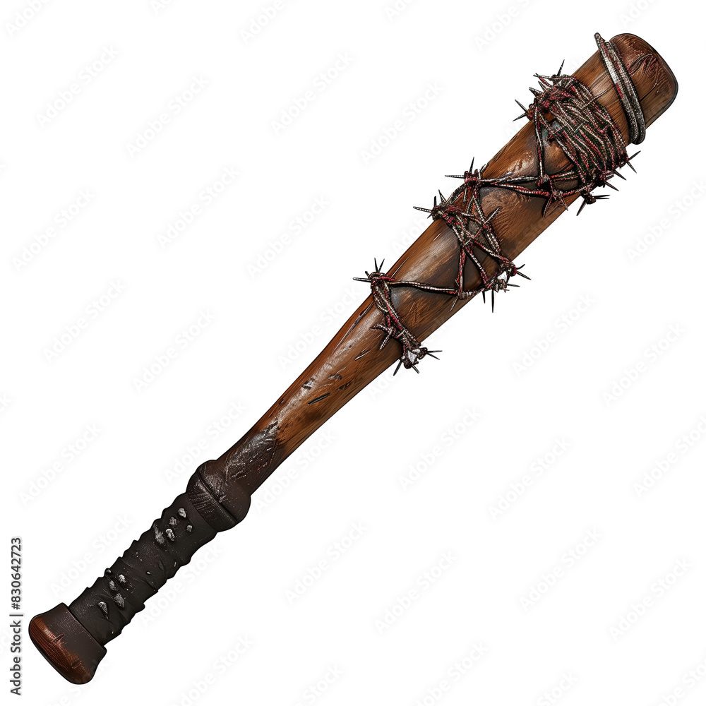 Wooden bat wrapped with barbed wire 2D Game Art isolated on white ...