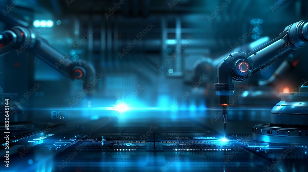 Robotics in Manufacturing, close up, background with empty space ...