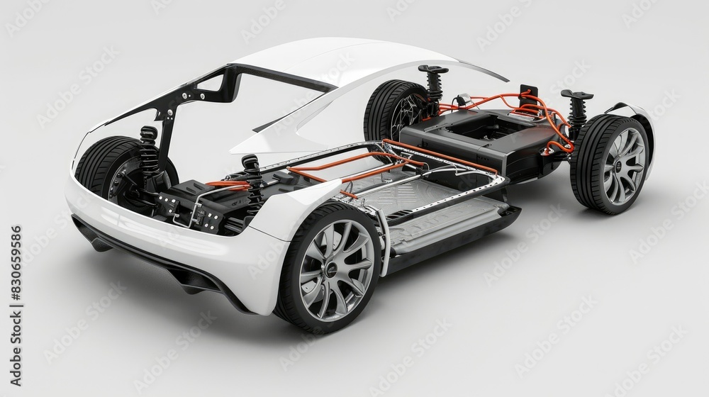 Electric car (generic model) technical cutaway 3d rendering with all ...