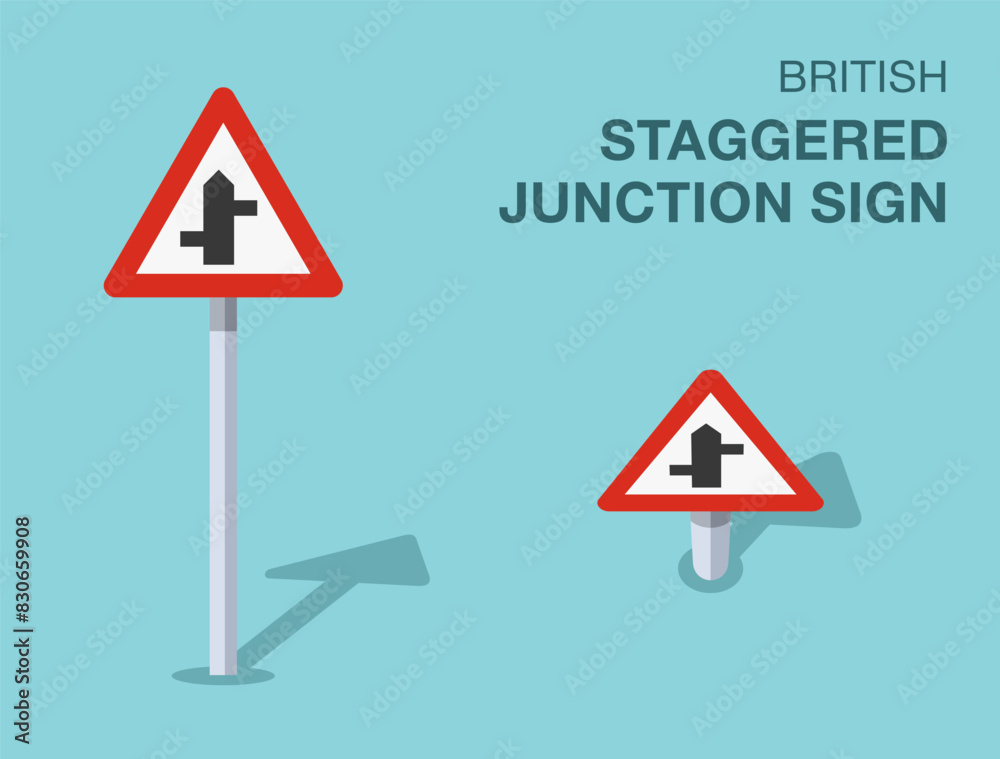 Traffic regulation rules. Isolated British "staggered junction" road ...