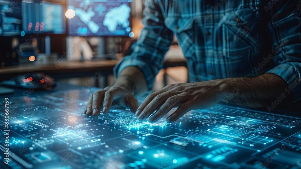 An architect using CAD software, close up, digital design theme ...