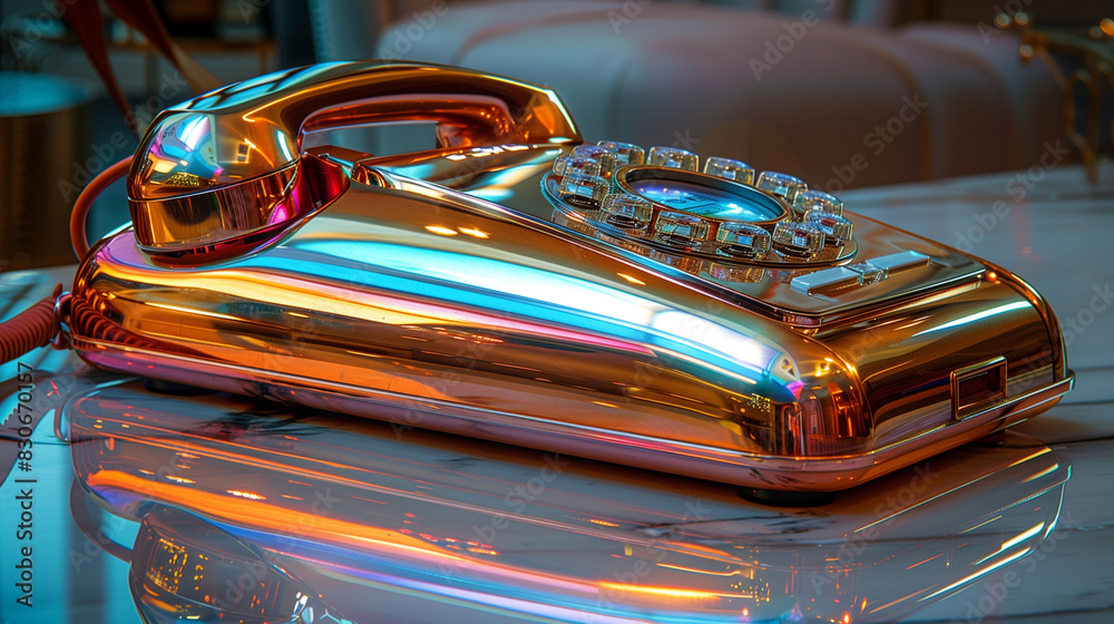 Retrofuturistic Phone - 1970s-style phone with a rotary dial, but ...