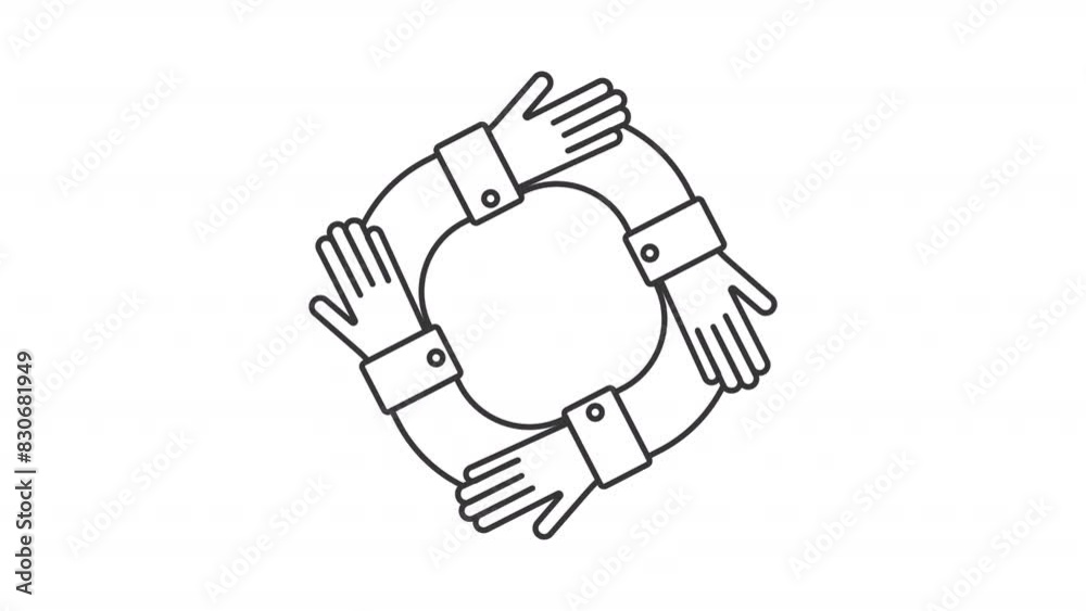 Operating synergy line animation. Animated hands forming circle icon ...