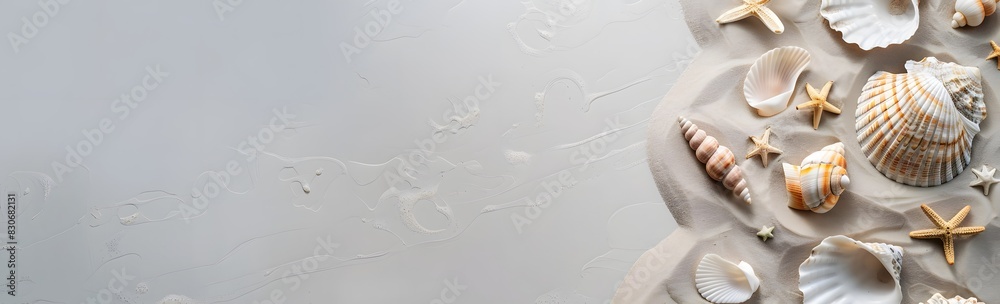 Light Grey Background with Sand and Seashells for Summer Design Stock ...
