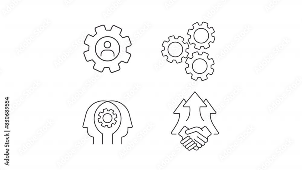 Animated business gears icons. Teamwork operations line animation ...