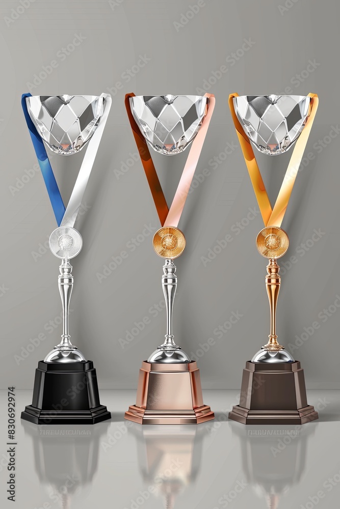 Glass awards realistic vector illustration. Crystal trophies with empty ...