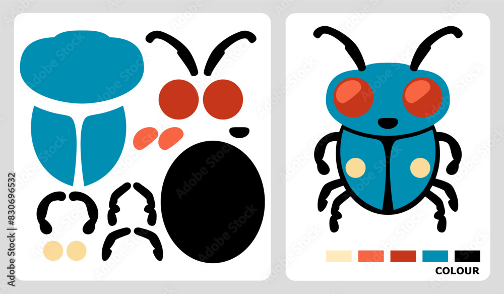 Beetle bug pattern for kids crafts for paper crafts. Vector ...