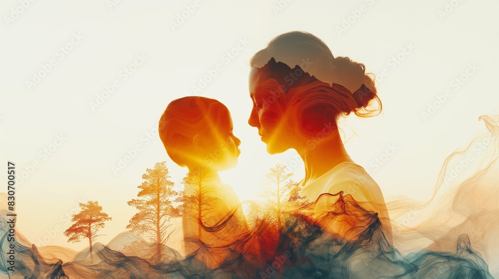Motherhood concept image with mother carrying her child letting see a ...