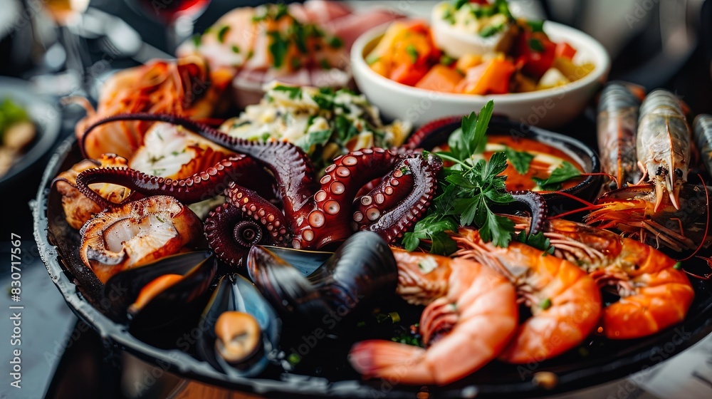 Seafood platter for 2-4 persons. Lobster, octopus, blue mussels ...