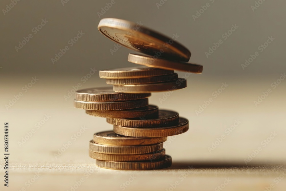 Interest rates falling like a stack of coins, minimalist aesthetic ...