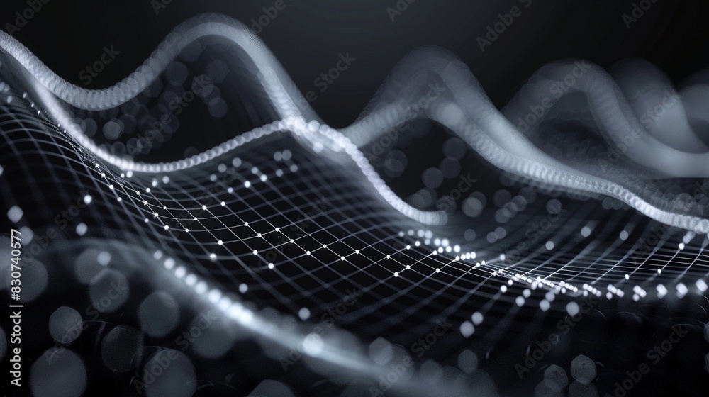 Detailed grayscale digital wave structure 3d rendering image. Grid ...