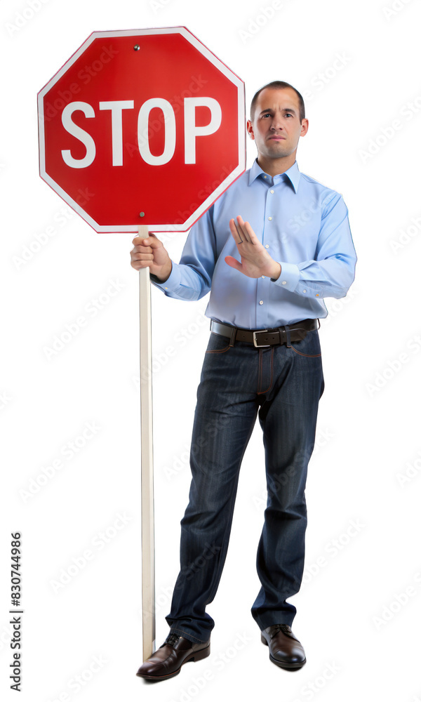 man holding stop sign isolated on transparent background Stock Photo ...