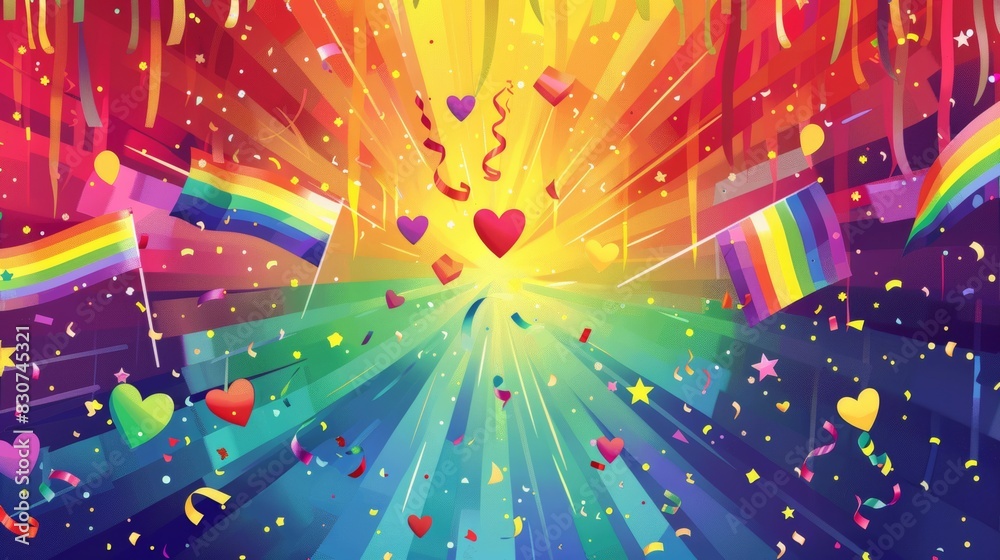 An illustration of an LGBTQ banner, vibrant rainbow colors, 2D flat ...