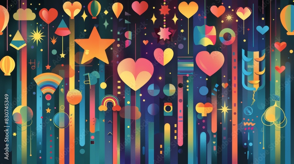 LGBTQ banner illustration, vivid rainbow hues, 2D flat design ...