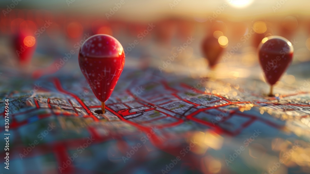 Navigating through a city map with multiple location markers to explore ...