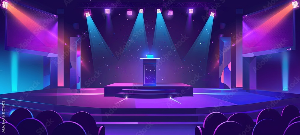 Conference hall stage, presentation and concert stage, vector blank ...