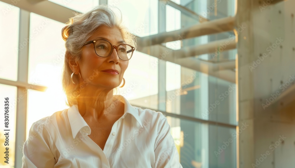 An elegant 45-year-old gentle Native American woman, dressed in a ...