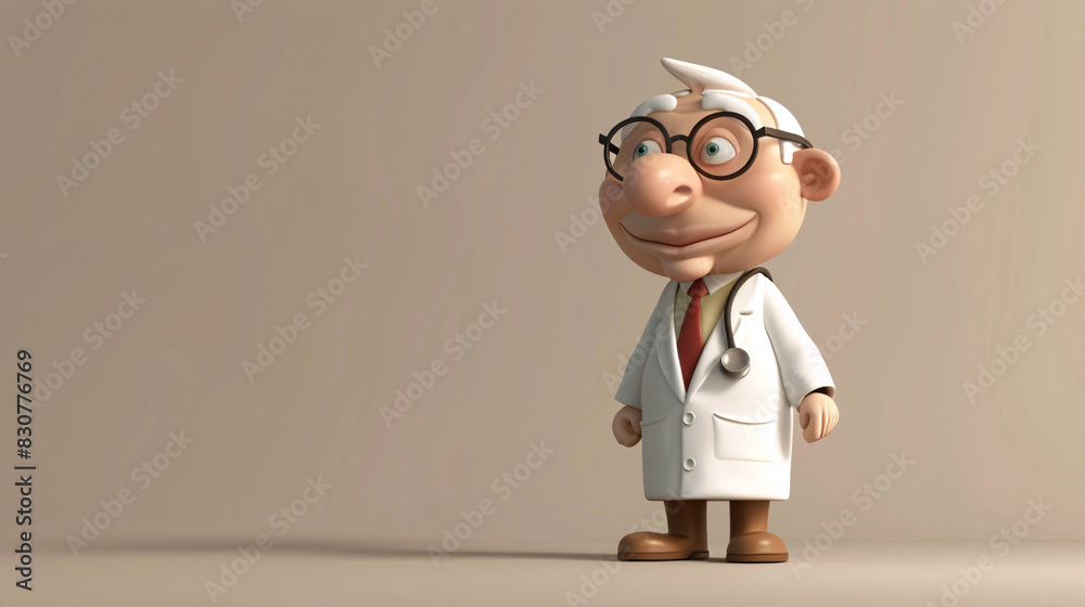 3D Doctor: The cartoon doctor mascot, dressed in a crisp white gown and ...