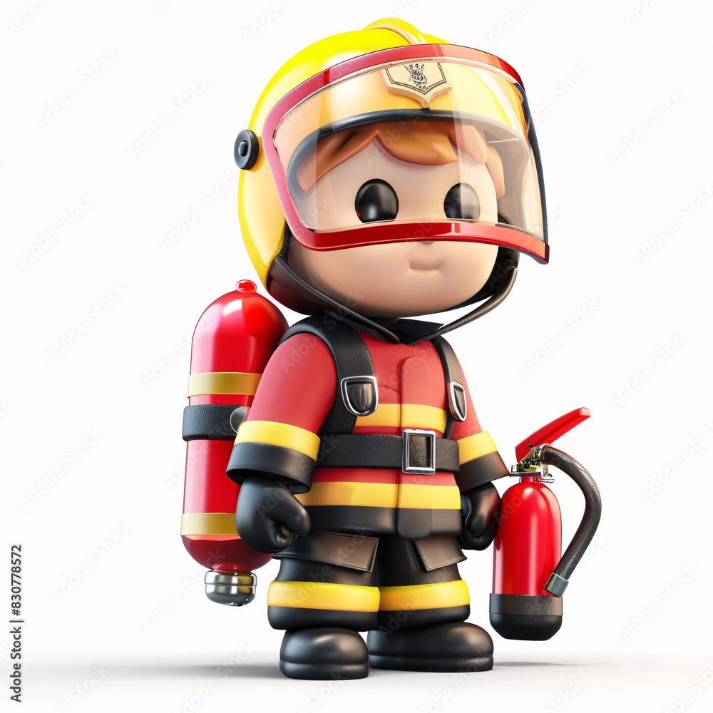3D Firefighter: The firefighter cartoon mascot,wearing a bright red ...
