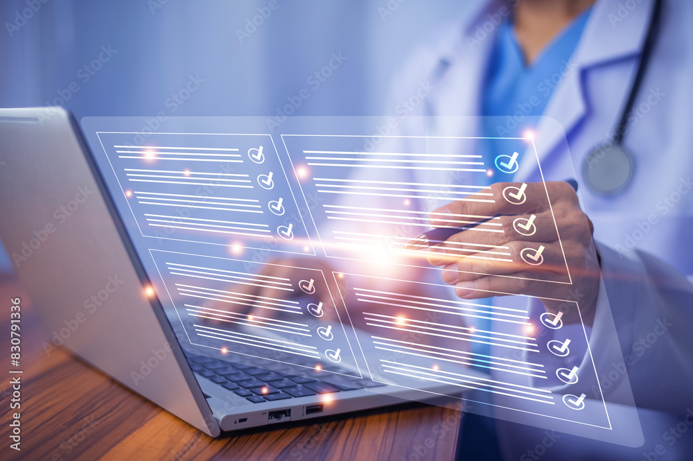 Doctor checklist item in document on system computer record data ...