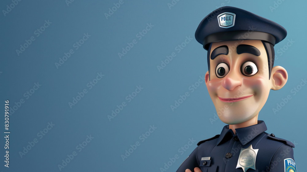 3D Police: The cartoon police mascot, dressed in a sharp uniform ...