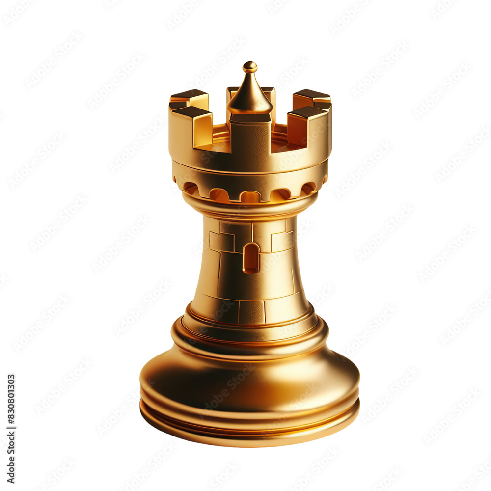 golden rook castle chess piece standing alone on a transparent ...