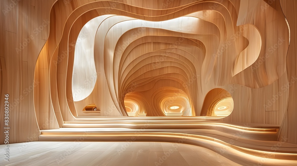 Abstract sustainable architecture clad in ecological organic wood ...