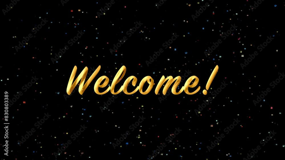 welcome greetings with animated confetti background, animated text ...