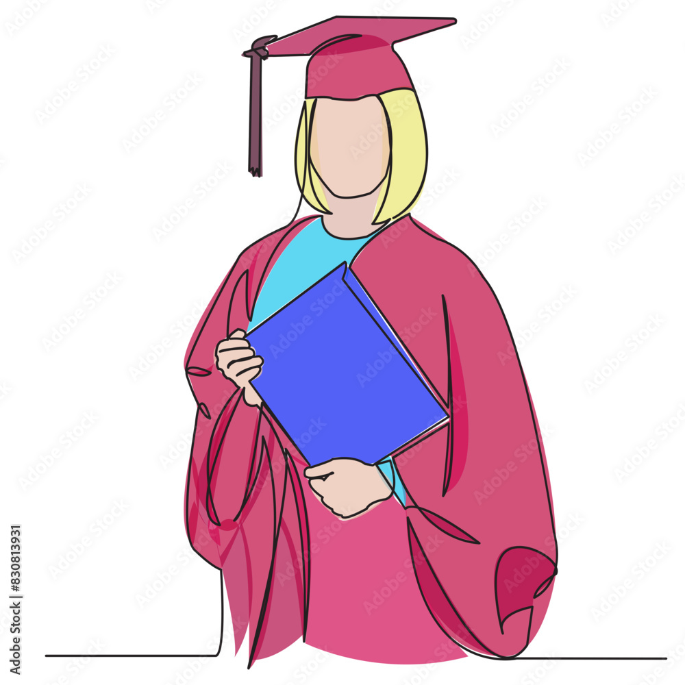 continuous single drawn one line girl student drawn by hand picture ...