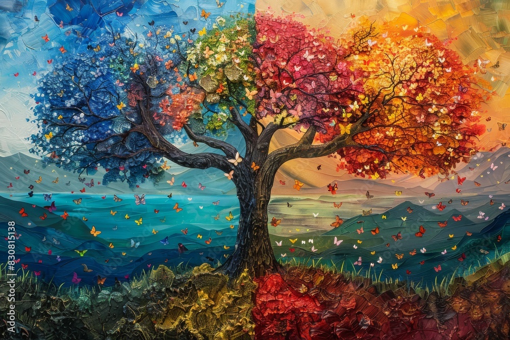 Four Seasons in One Tree: A Vivid Artistic Depiction of Nature's Cycle ...