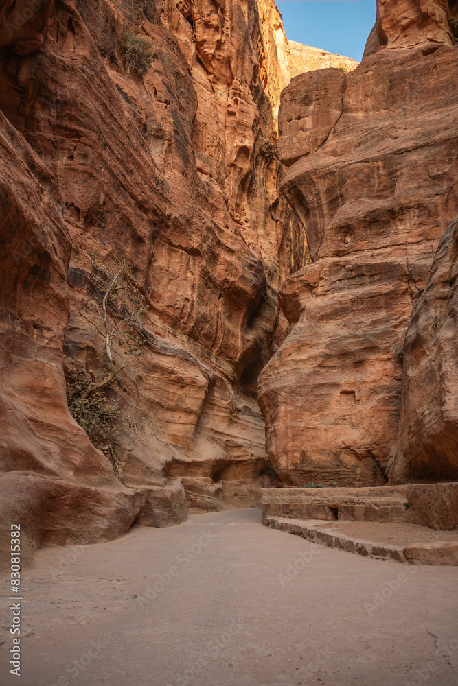 Vertical Siq of Rock Formation in Petra Jordan. Rocky Canyon in the ...