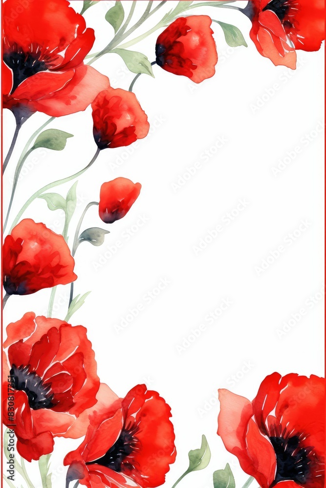 poppy themed frame or border for photos and text.with vibrant red ...