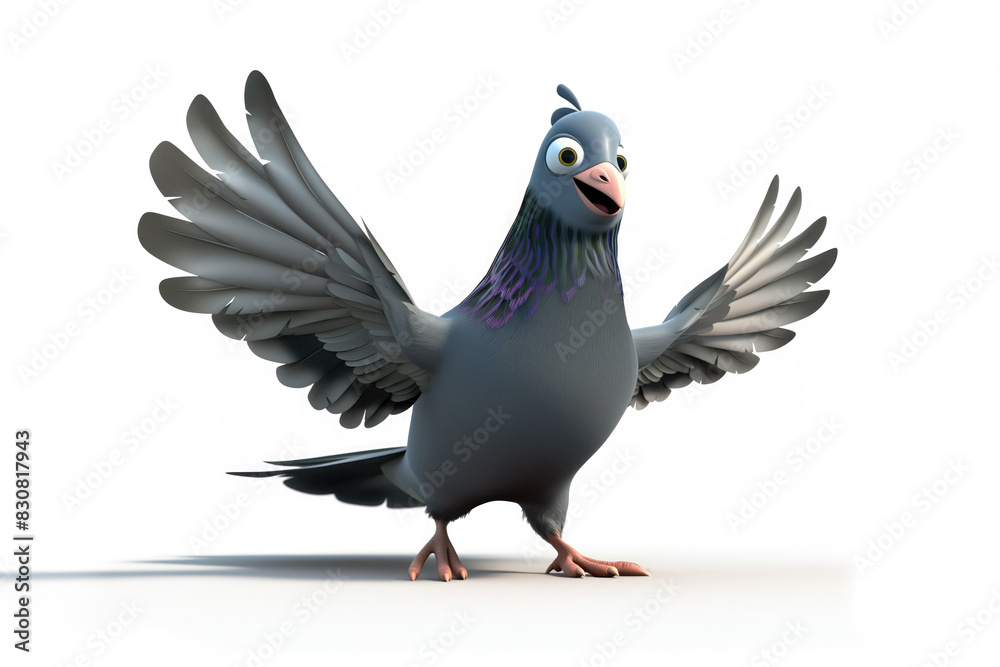 Cute funny cartoon pigeon on white background. Character for kids books ...