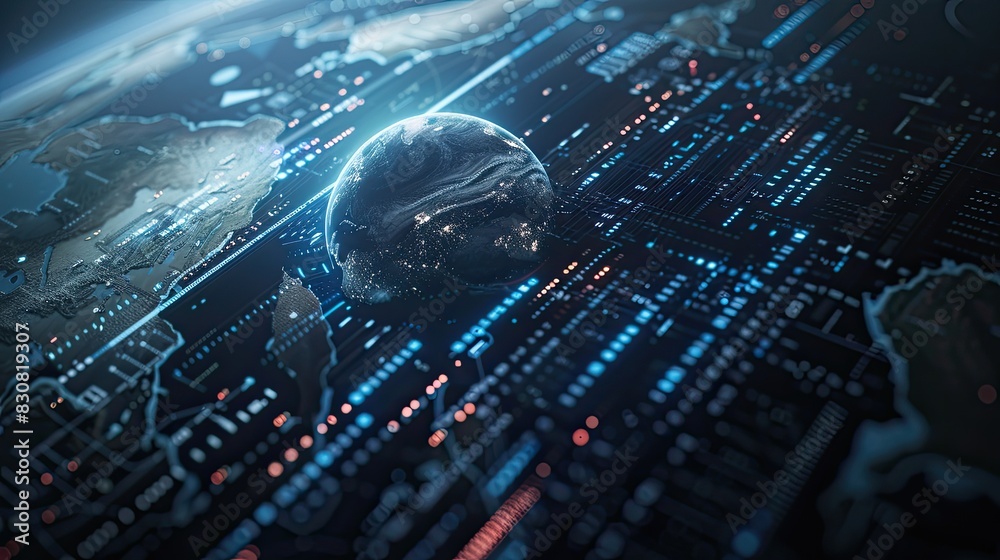 Planet Earth, seamlessly integrated into a futuristic data hologram ...