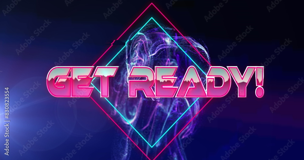 Image of get ready text banner over blue digital wave and light spot ...