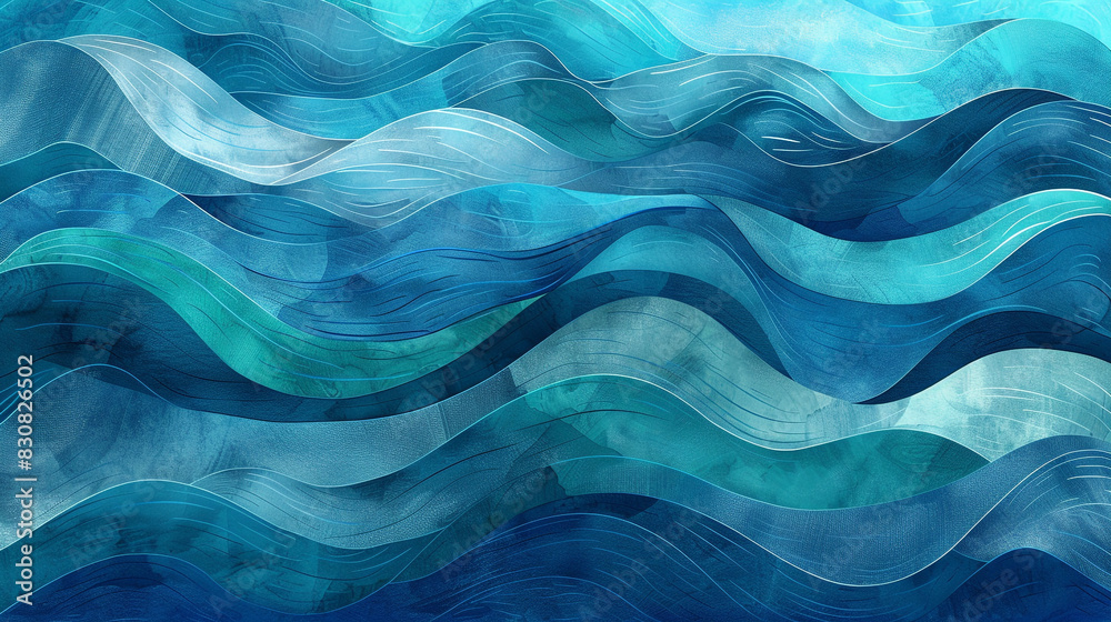 Hand-drawn ocean wave texture in abstract art featuring deep blue and ...