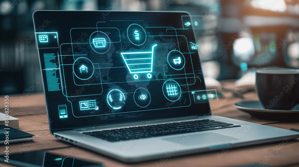 Detailed depiction of a laptop screen presenting the online banking ...